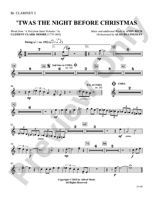 'Twas the Night Before Christmas: 2nd B-flat Clarinet: 2nd B-flat Clarinet Part - Digital Sheet ...