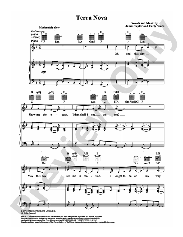 Terra Nova: Piano/Vocal/Chords: James Taylor - Digital Sheet Music Download