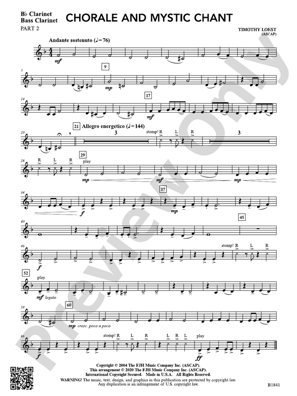 Chorale and Mystic Chant: Part 2 - B-flat Clarinet / Bass Clarinet ...