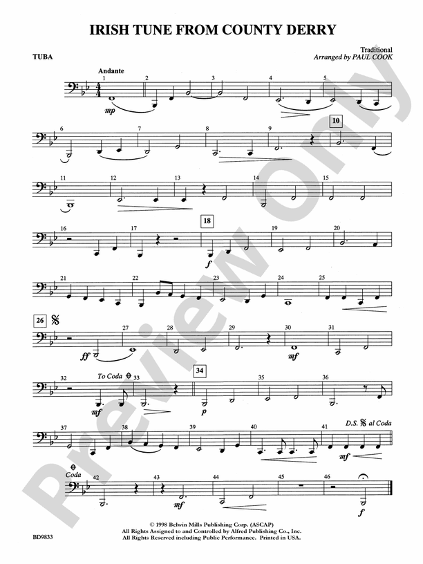 Irish Tune from County Derry: Tuba: Tuba Part - Digital Sheet Music ...