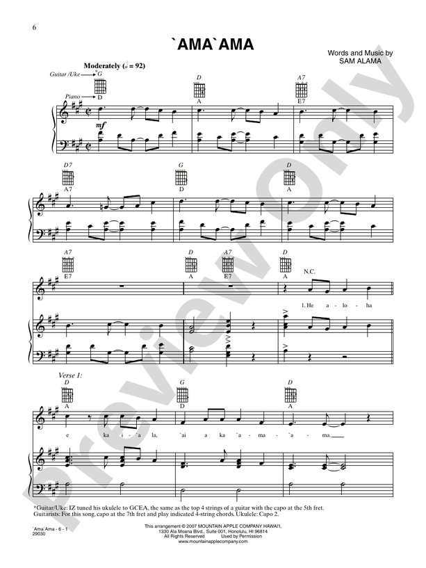 'Ama 'Ama: Piano/Vocal/Chords: Israel "IZ" Kamakawiwo'ole - Digital ...