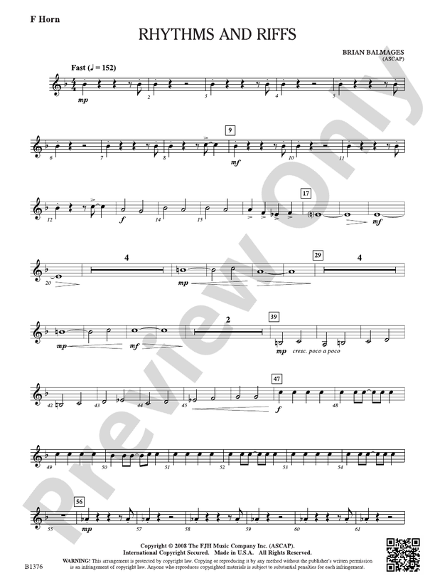 Rhythms and Riffs: F Horn: F Horn Part: Brian Balmages - Digital Sheet ...