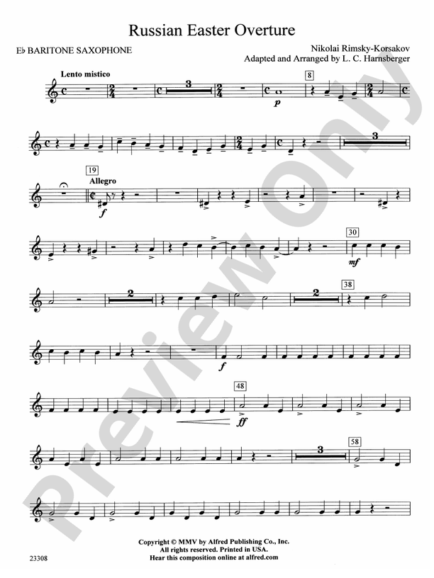 Russian Easter Overture: E-flat Baritone Saxophone: E-flat Baritone Saxophone Part - Digital ...