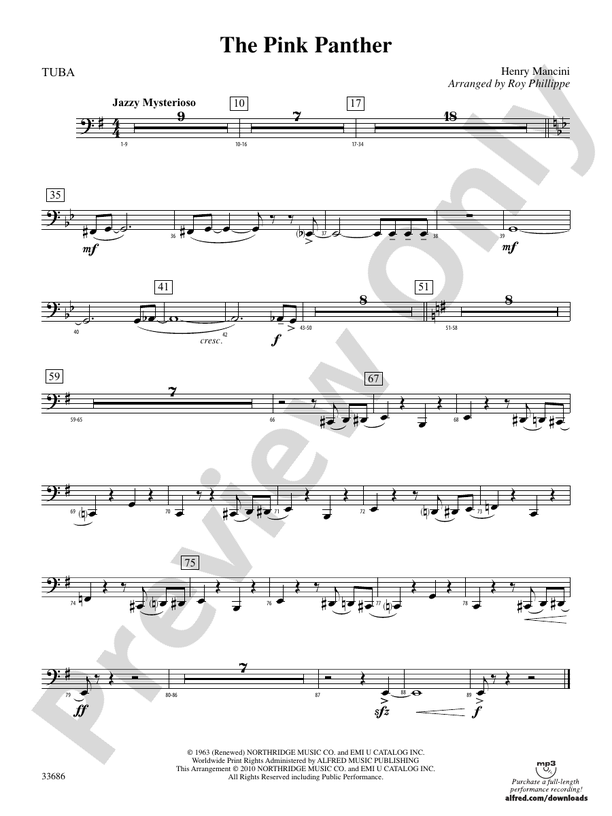 The Pink Panther: Tuba: Tuba Part - Digital Sheet Music Download