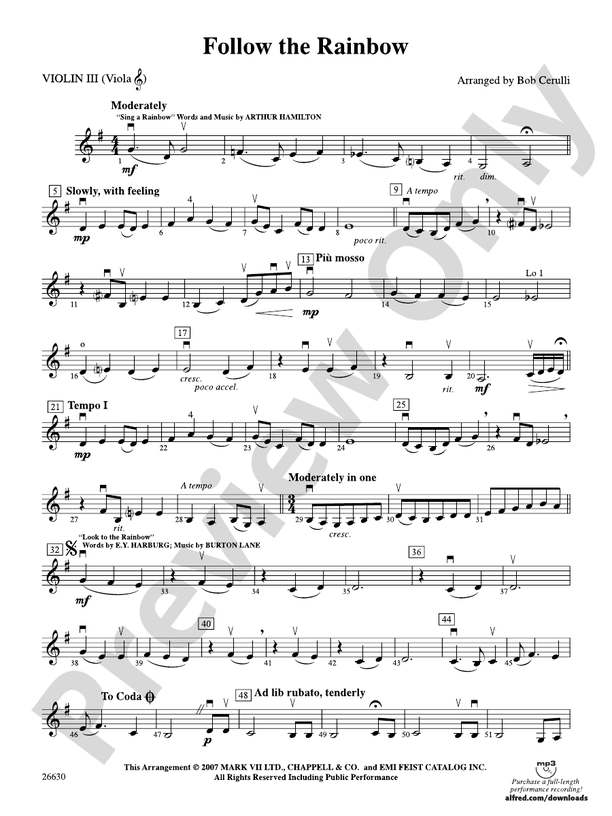 Follow the Rainbow: 3rd Violin (Viola [TC]): 3rd Violin (Viola [TC ...