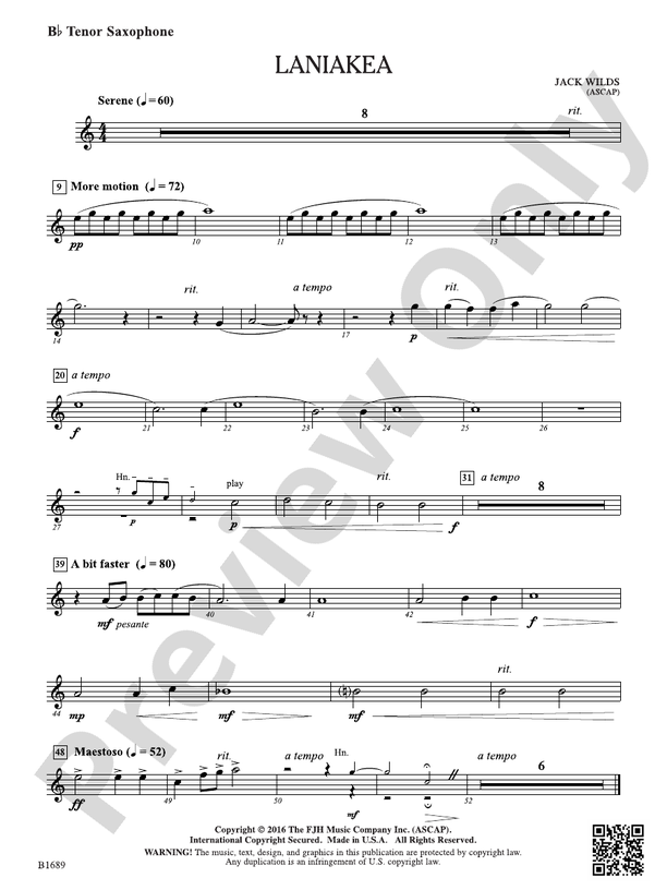 Laniakea: B-flat Tenor Saxophone: B-flat Tenor Saxophone Part: Jack Wilds - Digital Sheet Music ...
