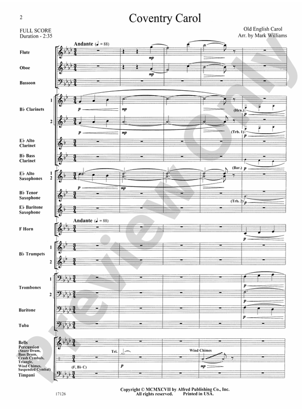 Coventry Carol: : Mark Williams - Digital Sheet Music Download