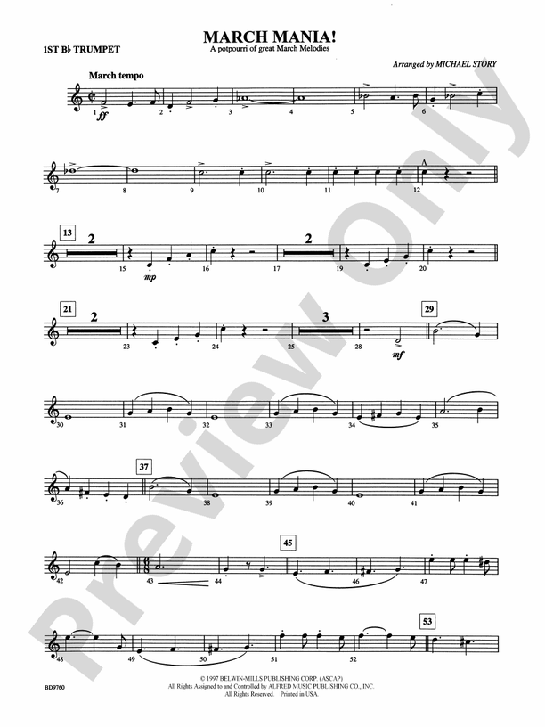 March Mania! (A Potpourri of Great March Melodies): 1st B-flat Trumpet ...