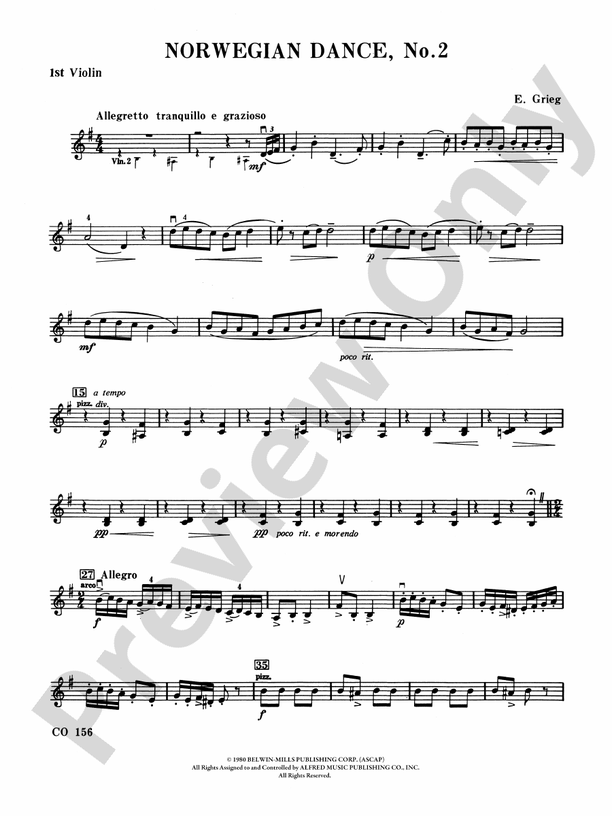 Norwegian Dances Nos. 2 & 3: 1st Violin: 1st Violin Part - Digital ...