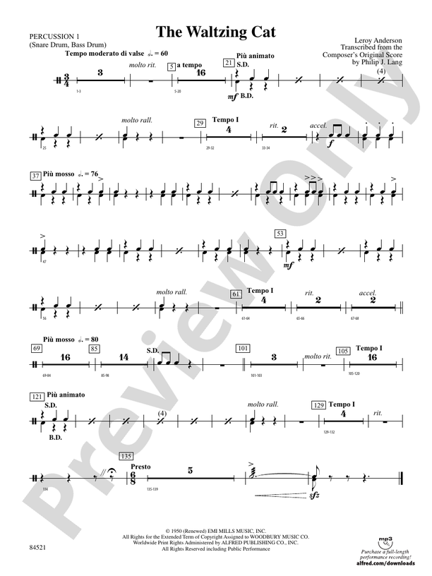The Waltzing Cat: 1st Percussion: 1st Percussion Part - Digital Sheet ...