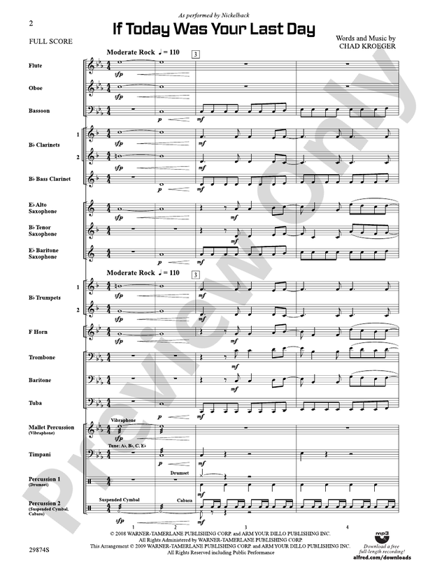 If Today Was Your Last Day: Concert Band Conductor Score & Parts ...