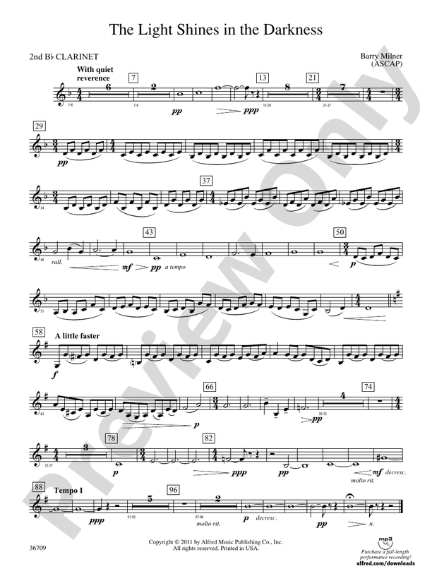 The Light Shines in the Darkness: 2nd B-flat Clarinet: 2nd B-flat Clarinet Part - Digital Sheet ...