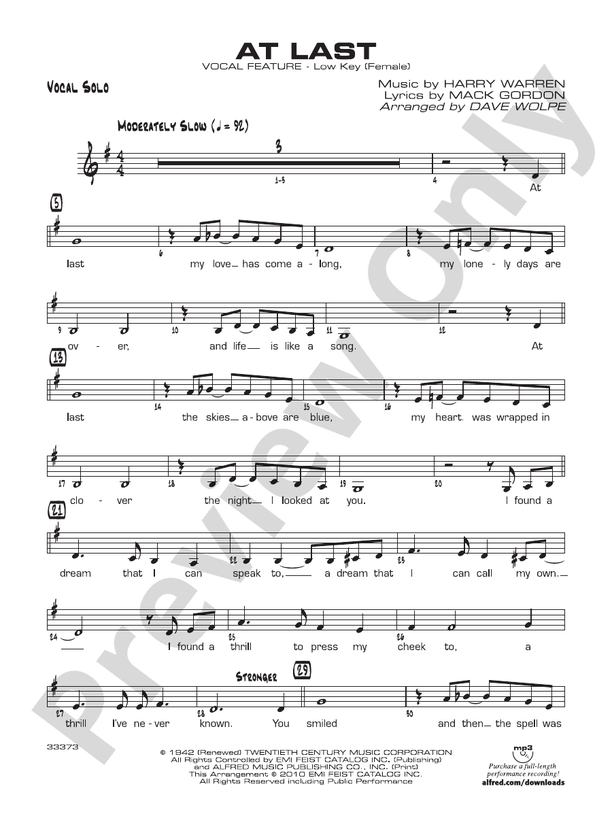 At Last: Vocal Solo: Vocal Solo Part - Digital Sheet Music Download