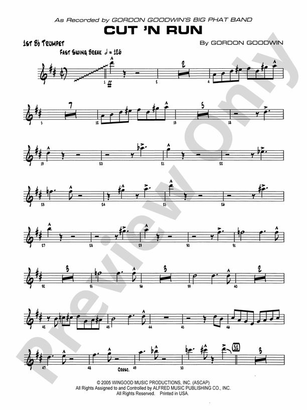 Cut 'n Run: 1st B-flat Trumpet: 1st B-flat Trumpet Part - Digital Sheet ...