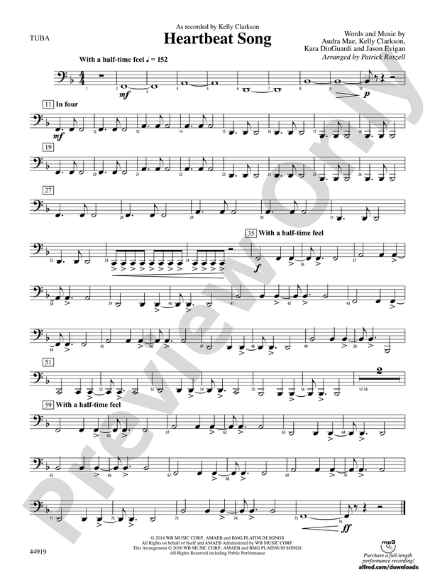 Heartbeat Song: Tuba: Tuba Part - Digital Sheet Music Download