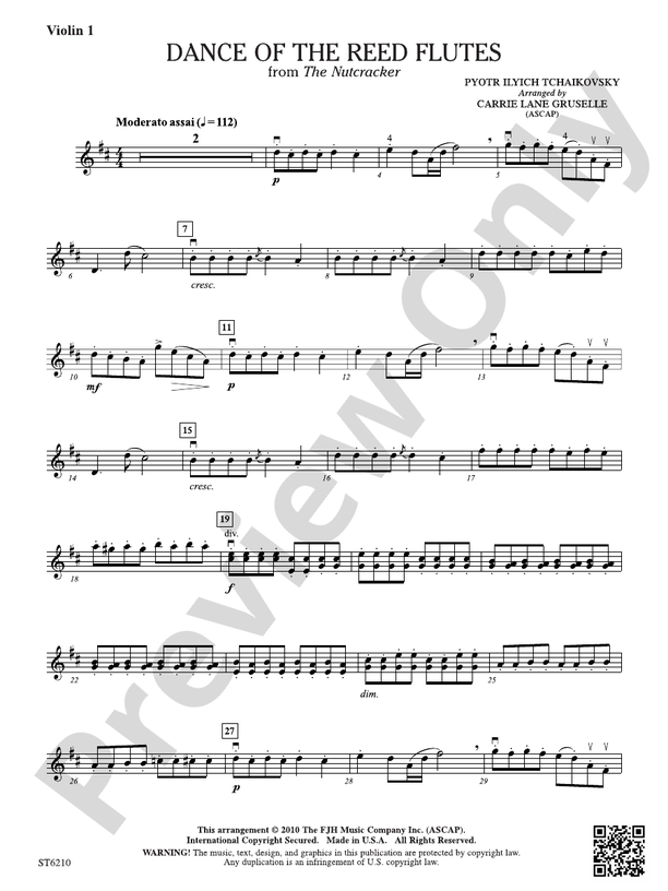 Dance of the Reed Flutes from The Nutcracker: Violin 1: Violin 1 Part ...