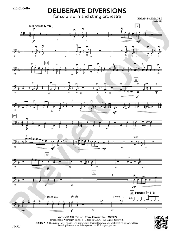 Deliberate Diversions: Violoncello: Violoncello Part: Brian Balmages ...