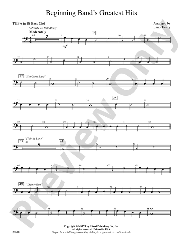 Beginning Band's Greatest Hits: (wp) B-flat Tuba B.C.: (wp) B-flat Tuba ...