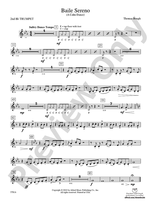 Baile Sereno: 2nd B-flat Trumpet: 2nd B-flat Trumpet Part - Digital Sheet Music Download
