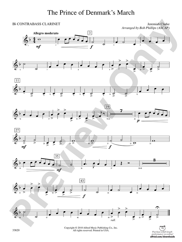 The Prince of Denmark's March: (wp) B-flat Contrabass Clarinet: (wp) B-flat Contrabass Clarinet ...