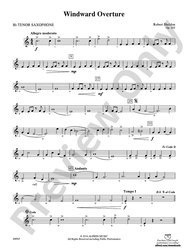Windward Overture: B-flat Tenor Saxophone: B-flat Tenor Saxophone Part ...