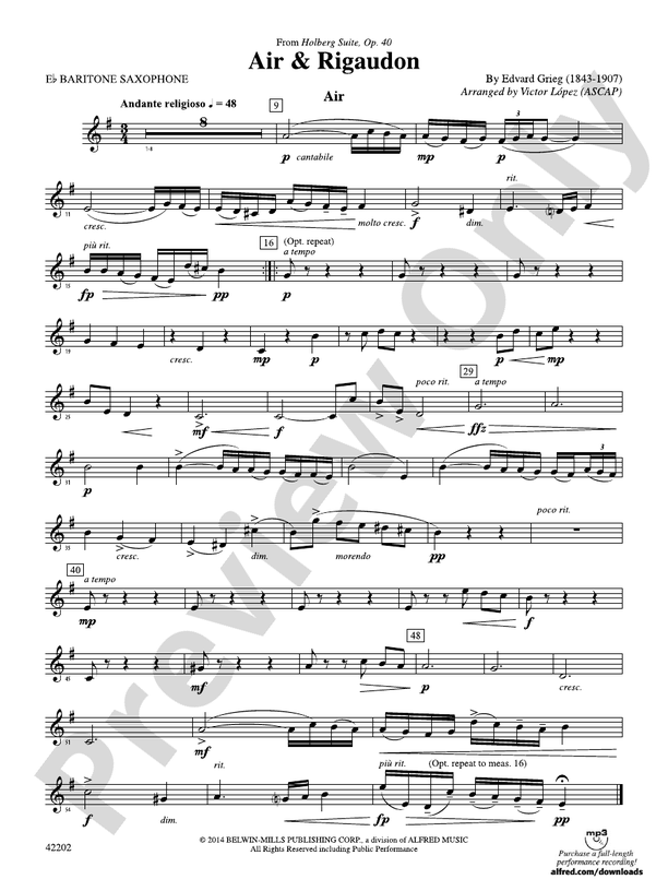 Air & Rigaudon: E-flat Baritone Saxophone: E-flat Baritone Saxophone Part - Digital Sheet Music ...