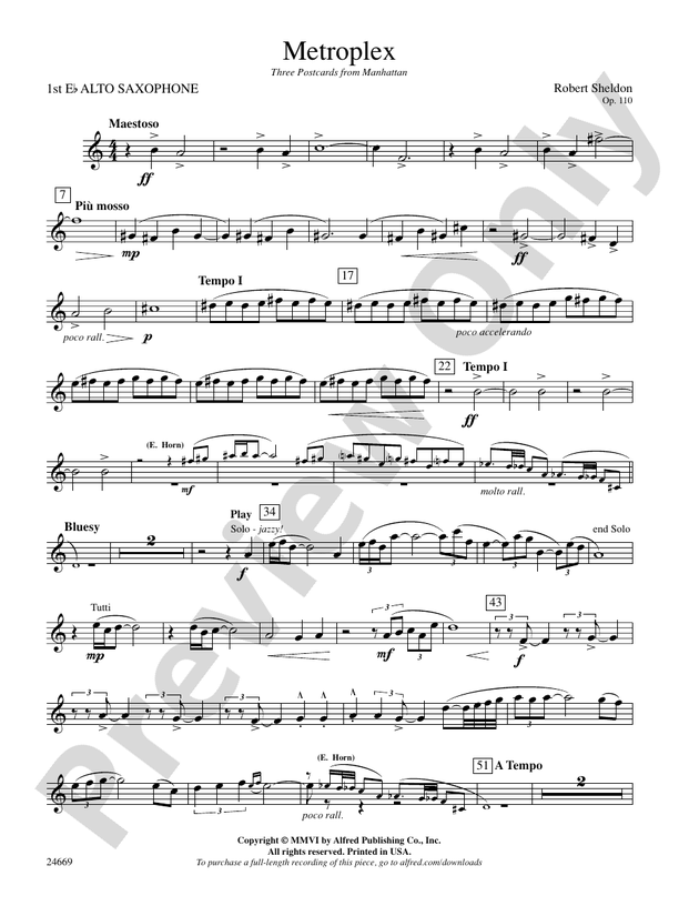 Metroplex: Three Postcards from Manhattan: E-flat Alto Saxophone: E-flat Alto Saxophone Part ...