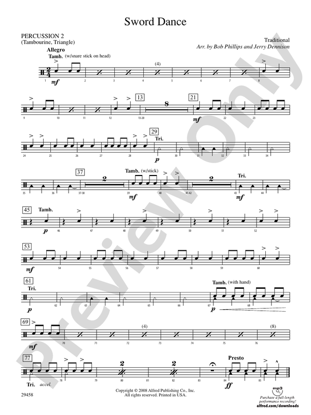 Sword Dance: 2nd Percussion: 2nd Percussion Part - Digital Sheet Music ...