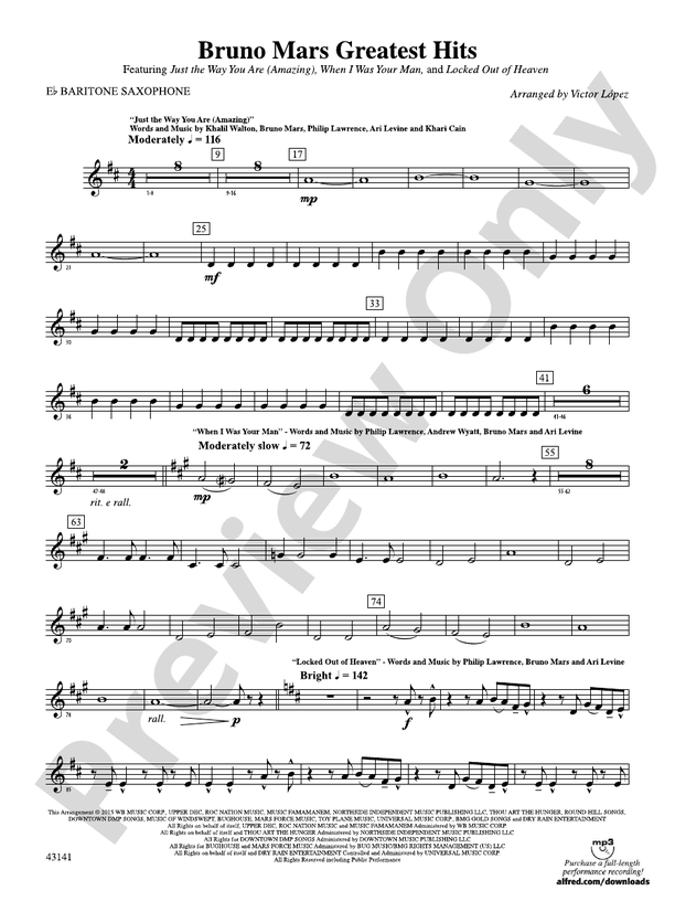 Bruno Mars Greatest Hits: E-flat Baritone Saxophone: E-flat Baritone ...