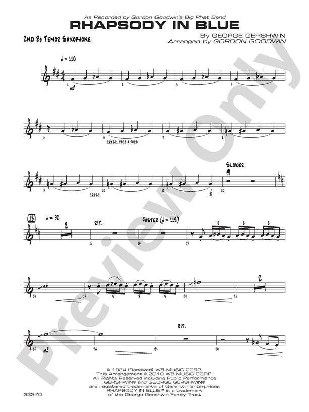 Rhapsody in Blue: 2nd B-flat Tenor Saxophone: 2nd B-flat Tenor ...