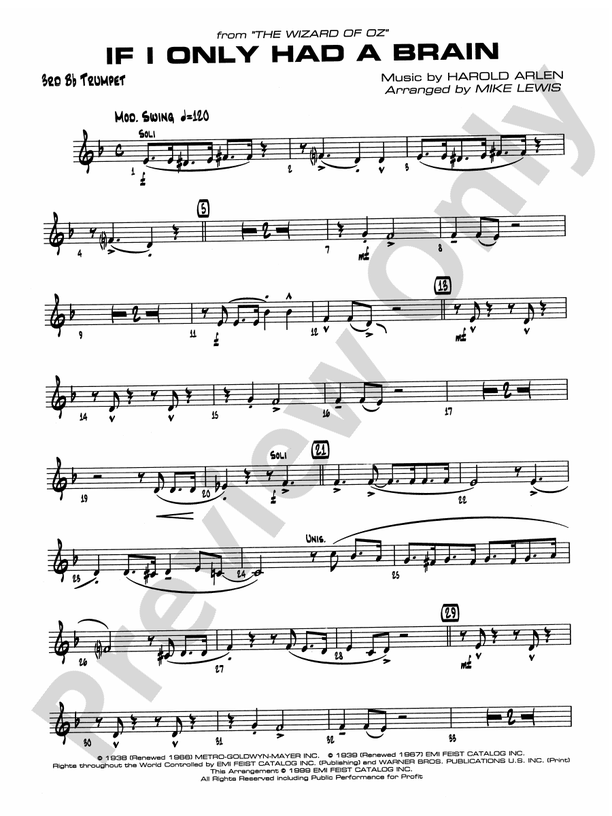 If I Only Had a Brain: 3rd B-flat Trumpet: 3rd B-flat Trumpet Part ...