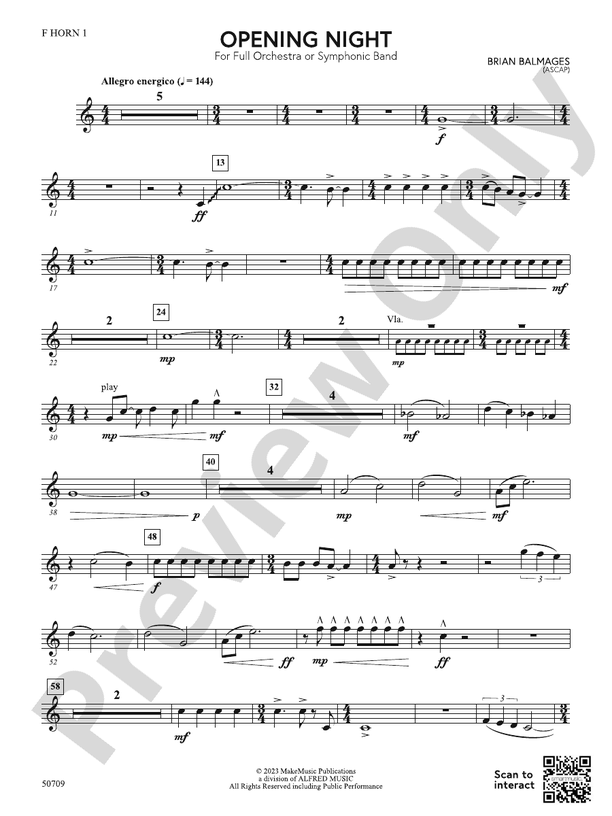 Opening Night: 1st F Horn: 1st F Horn Part - Digital Sheet Music Download