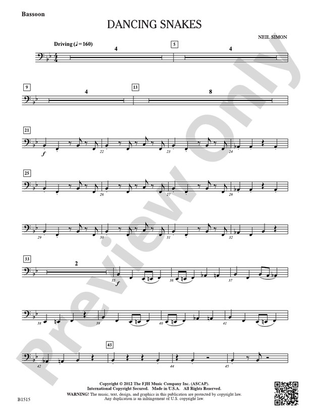 Dancing Snakes: Bassoon: Bassoon Part: Neil Simon - Digital Sheet Music Download