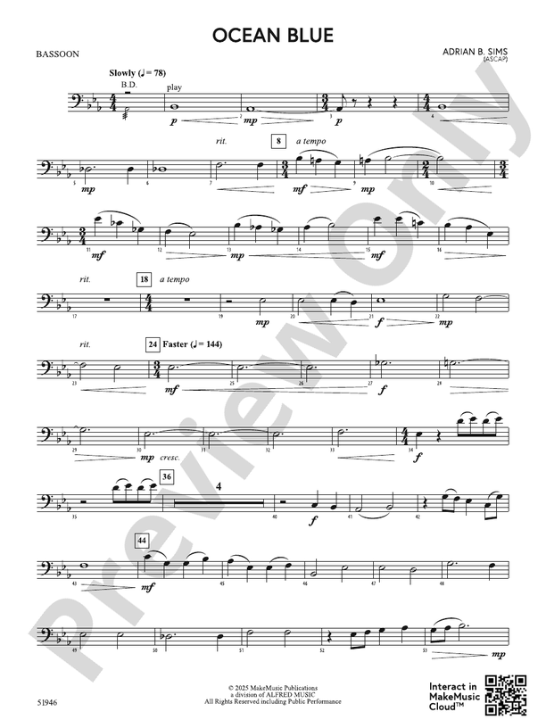 Ocean Blue: Bassoon: Bassoon Part - Digital Sheet Music Download