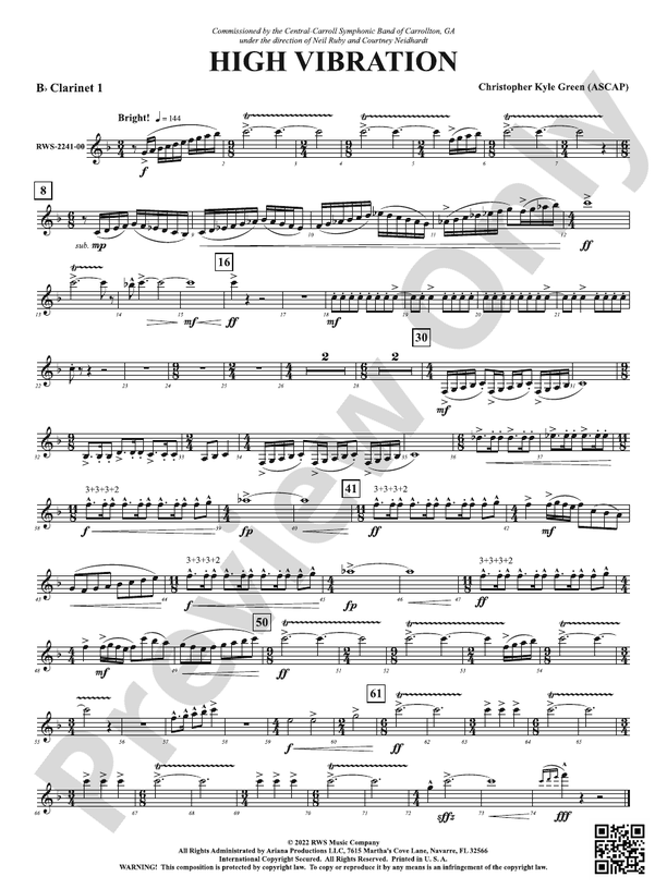 High Vibration: 1st B-flat Clarinet: 1st B-flat Clarinet Part: Christopher Kyle Green - Digital ...