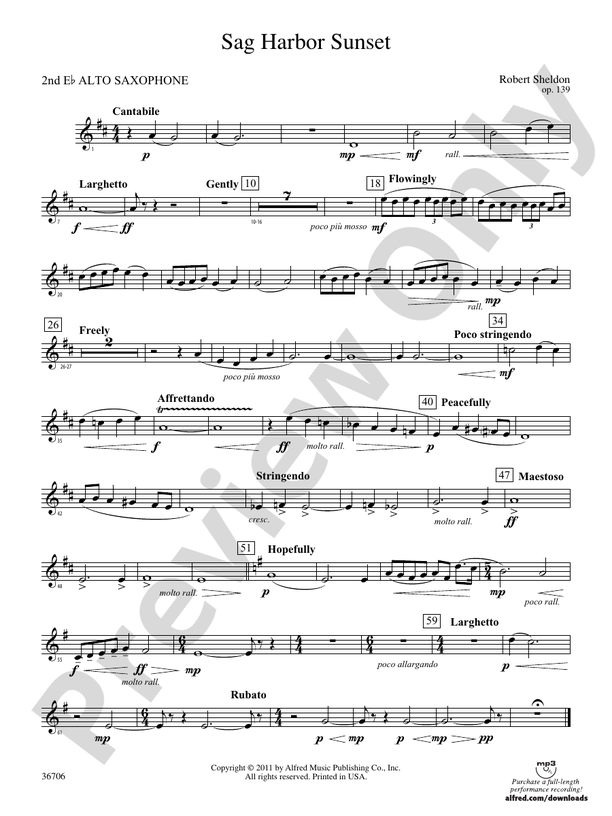 Sag Harbor Sunset: 2nd E-flat Alto Saxophone: 2nd E-flat Alto Saxophone Part - Digital Sheet ...