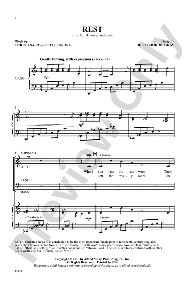 Rest: SATB Choral Octavo: Ruth Morris Gray - Digital Sheet Music Download