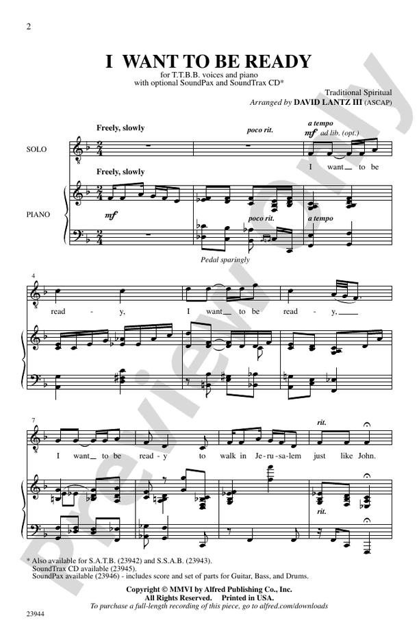 I Want to Be Ready: TTBB Choral Octavo - Digital Sheet Music Download