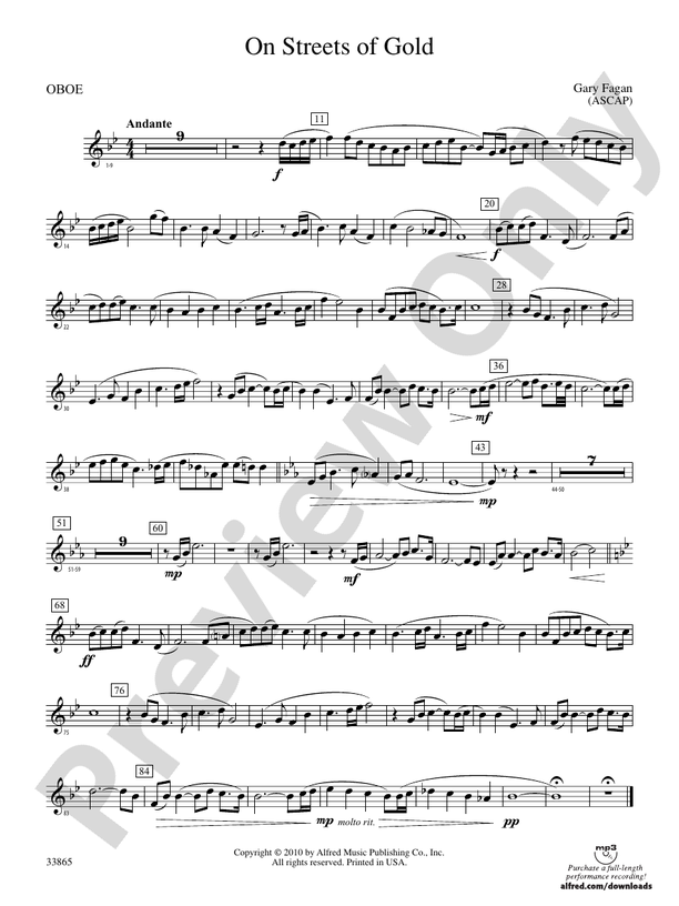 On Streets of Gold: Oboe: Oboe Part - Digital Sheet Music Download