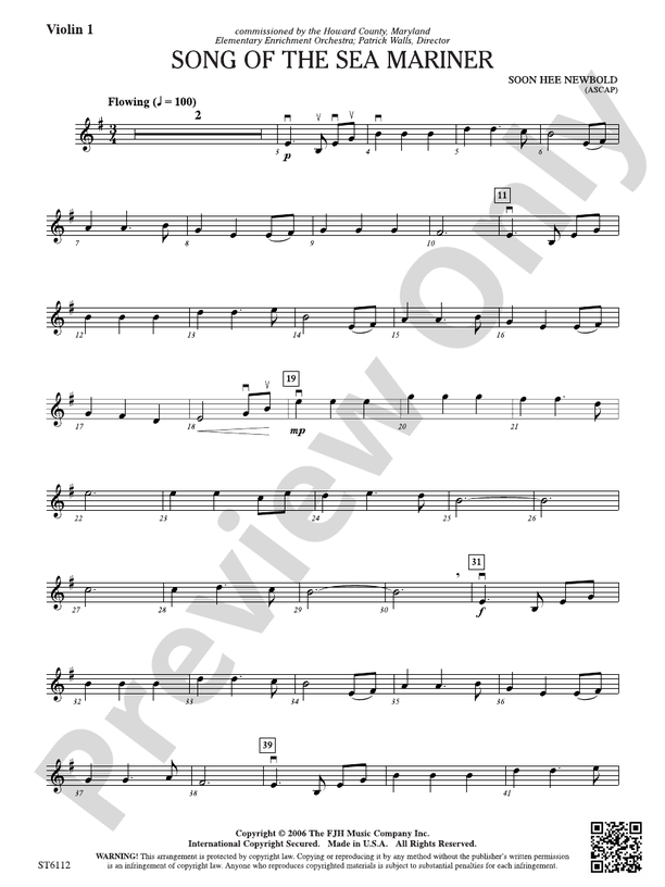 Song of the Sea Mariner: Violin 1: Violin 1 Part: Soon Hee Newbold ...