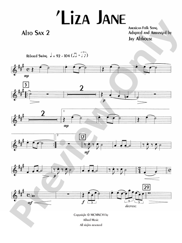 'Liza Jane: 2nd E-flat Alto Saxophone: 2nd E-flat Alto Saxophone Part ...