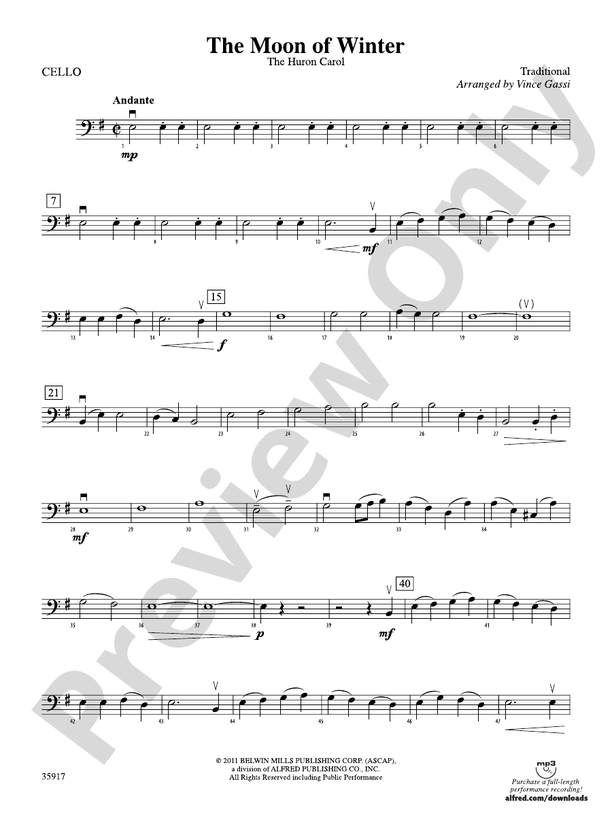 The Moon of Winter: Cello: Cello Part - Digital Sheet Music Download
