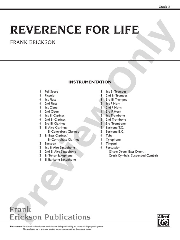Reverence for Life: Score: Concert Band Score - Digital Sheet Music ...