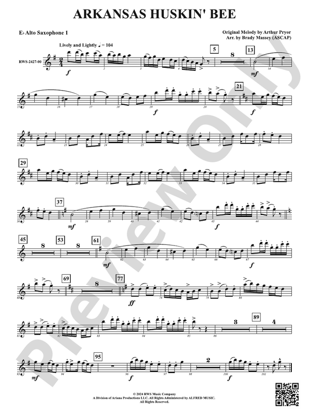 Arkansas Huskin' Bee: 1st E-flat Alto Saxophone: 1st E-flat Alto ...