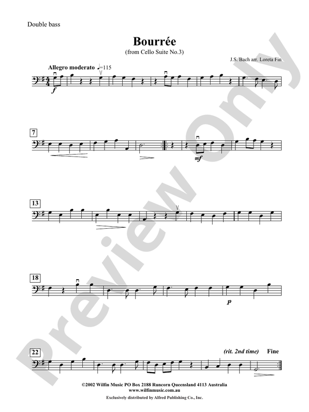 Bourree: String Bass: String Bass Part - Digital Sheet Music Download