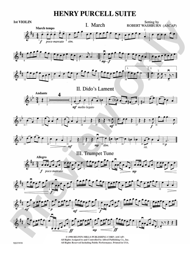 Henry Purcell Suite: 1st Violin: 1st Violin Part - Digital Sheet Music ...