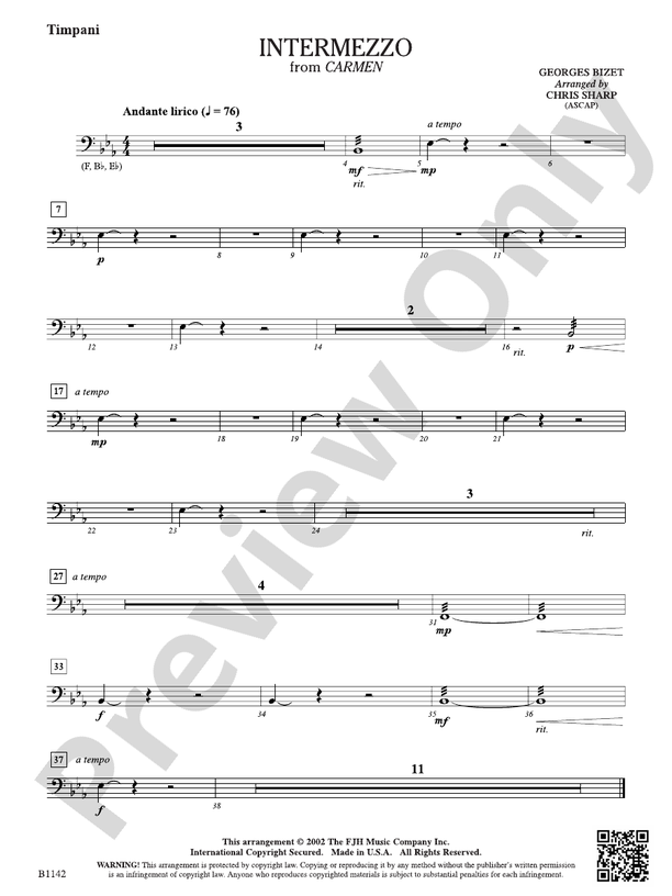 Intermezzo (from Georges Bizet's opera Carmen): Timpani: Timpani Part ...