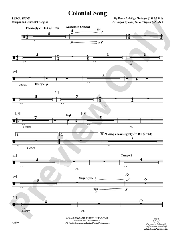 Colonial Song: 1st Percussion: 1st Percussion Part - Digital Sheet ...