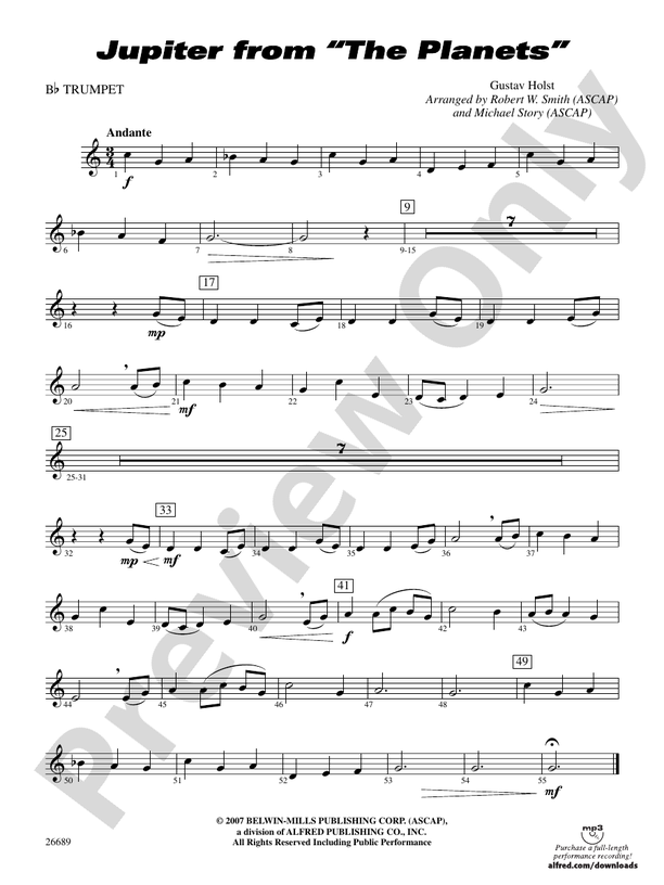 Jupiter (from The Planets): 1st B-flat Trumpet: 1st B-flat Trumpet Part ...