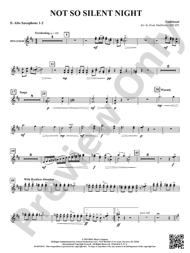 Not So Silent Night: 1st & 2nd E-flat Alto Saxophone: 1st & 2nd E-flat Alto Saxophone Part ...